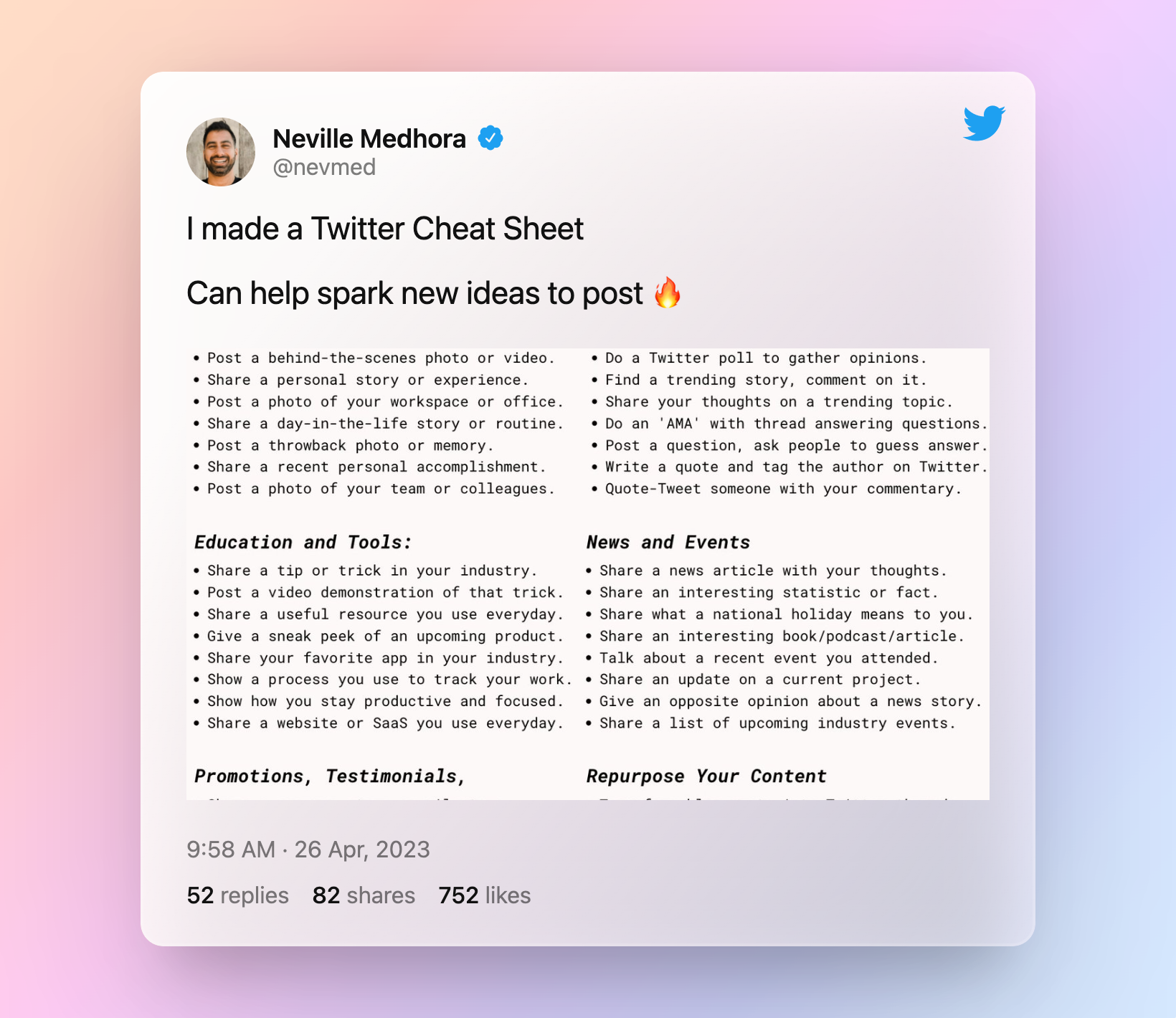 A Cheat Sheet You Can Use To Come Up With Social Content Ideas - For ...
